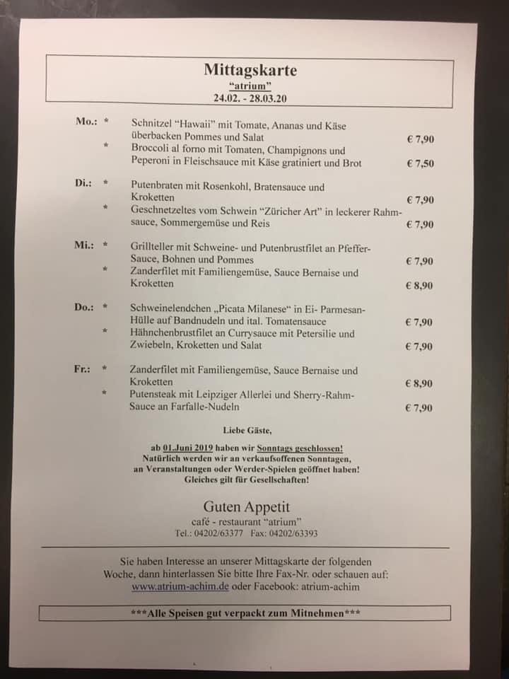Menu at atrium Restaurant - Bar, Achim