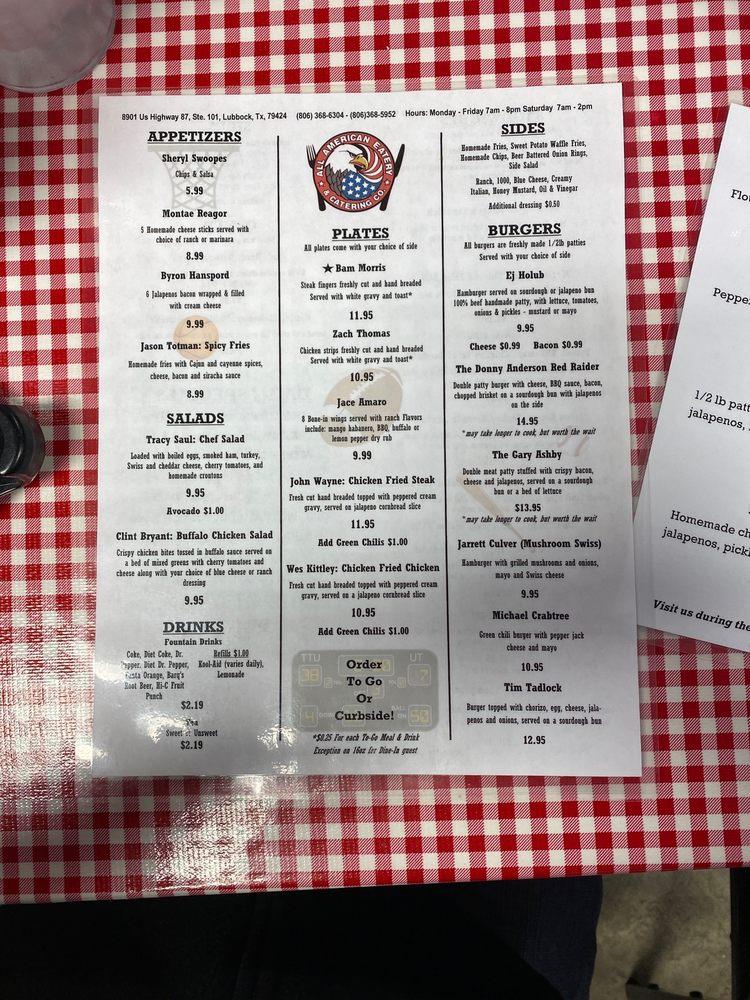Menu at All American Eatery & Catering Co. restaurant, Lubbock