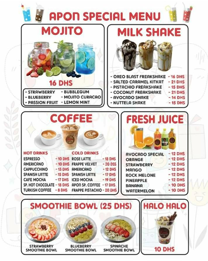 Menu at Apon Coffee House & Bubble Tea Store Al Ain, Al Ain