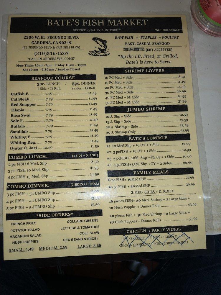 Menu at Bates Fish Number One restaurant, Gardena