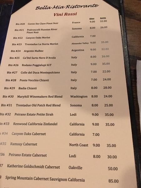 Menu at Bella Mia Fine Dining restaurant, Midlothian