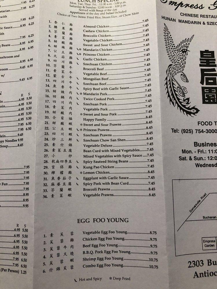 Menu at Empress Garden Chinese Restaurant, Antioch