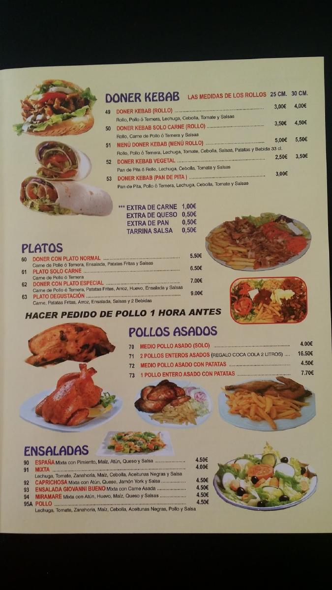 Carta del restaurante España Pizza &kebab, Archena