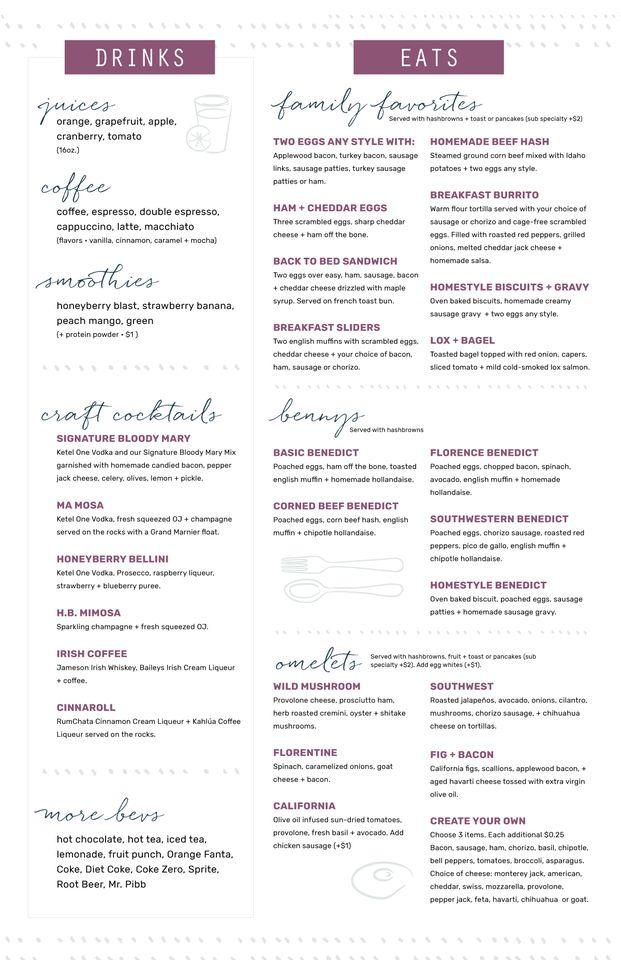 Menu at Honey Berry Pancakes and Cafe, Lombard