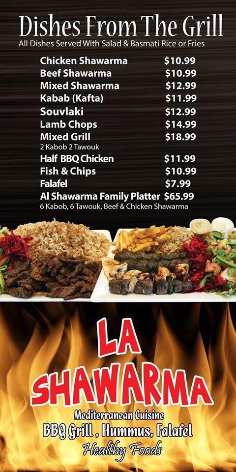 Menu at La shawarma restaurant, Caledon