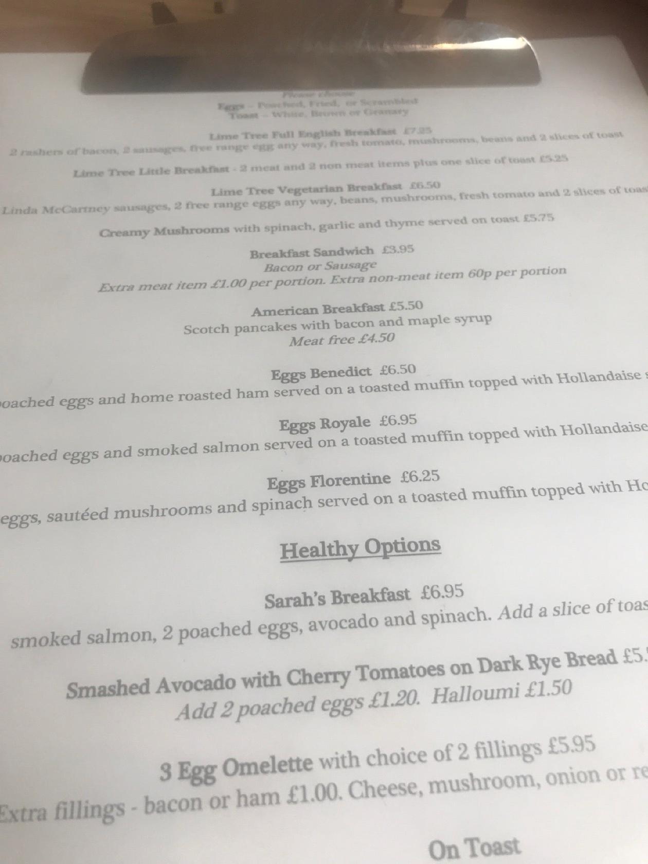 Menu at Lime Tree Coffee cafe, Wolverhampton