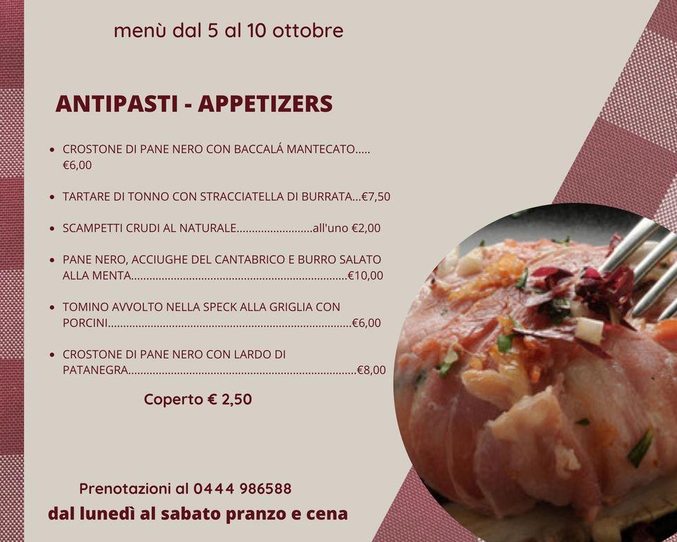 Menu at Non Solo Osteria restaurant, Caldogno