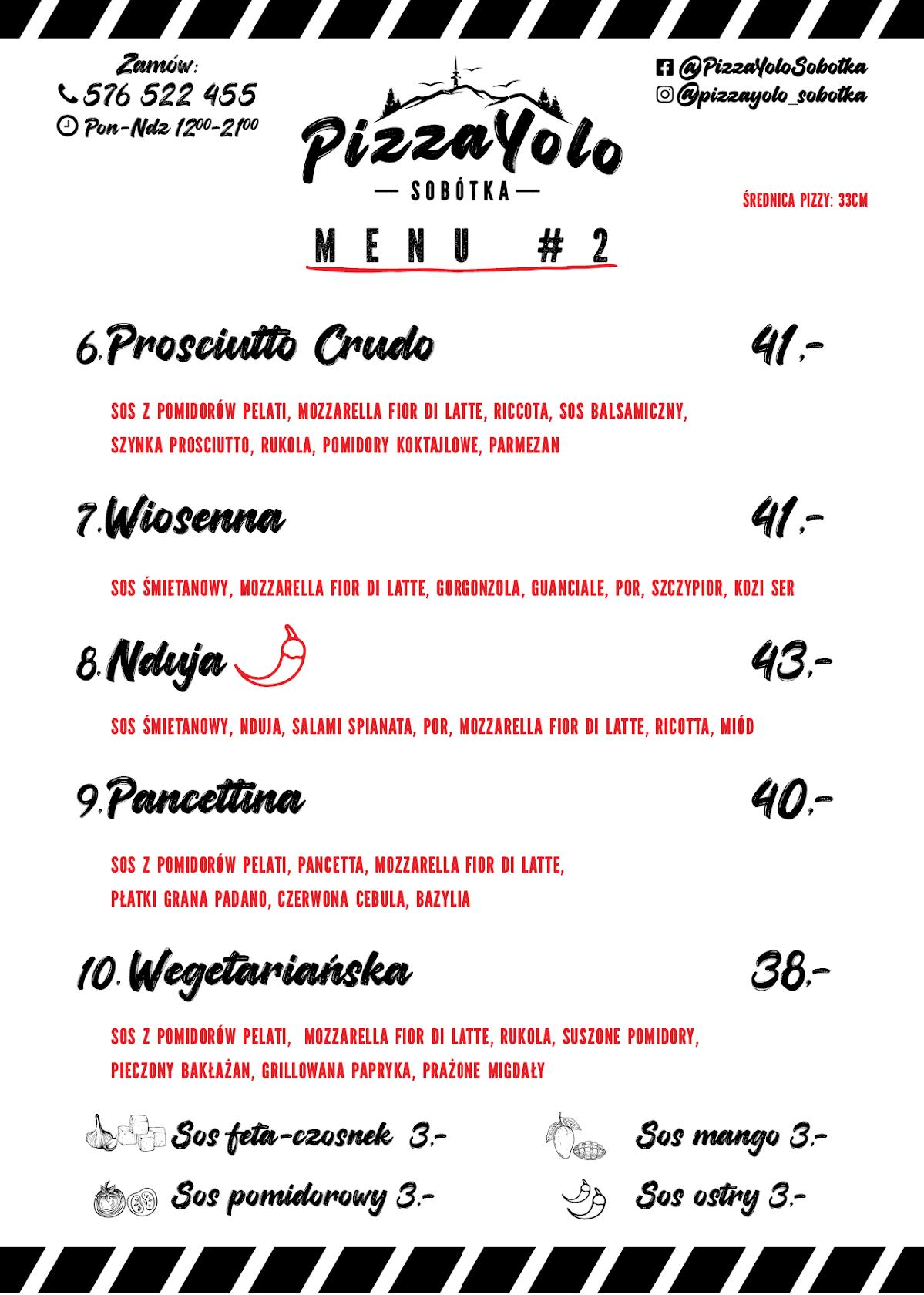 Menu at PizzaYolo pizzeria, Sobótka
