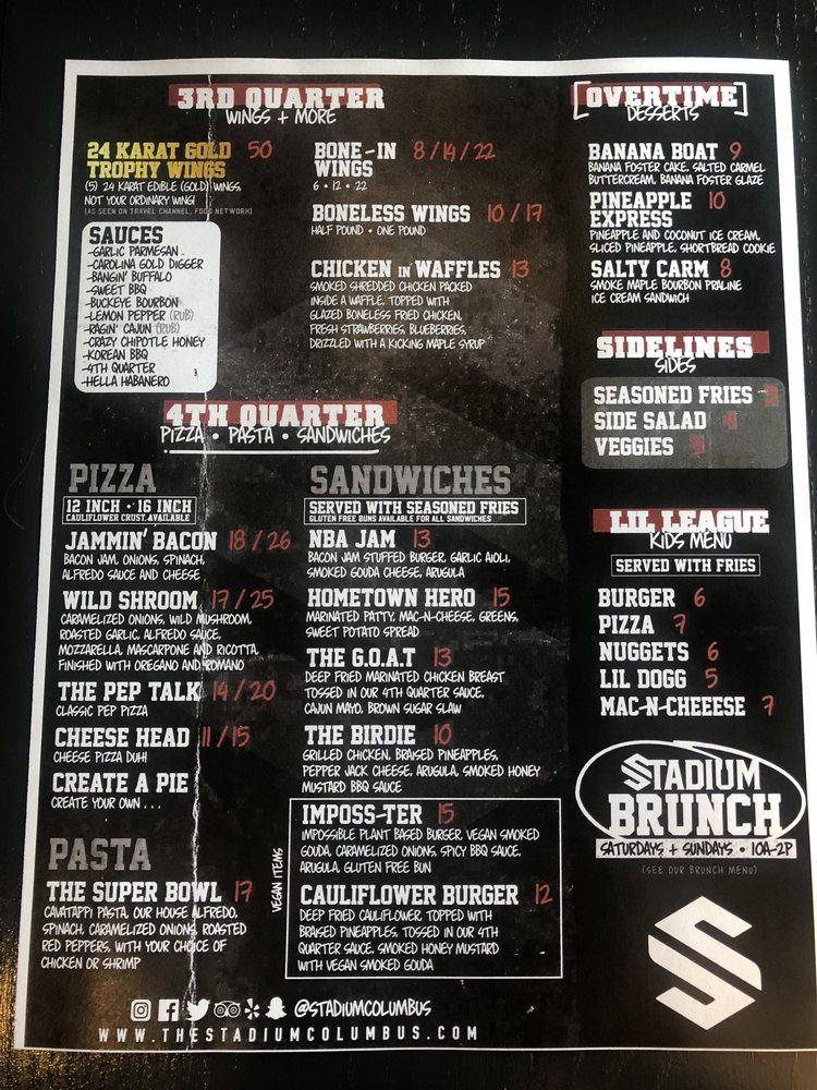 Menu at STADIUM pub & bar, Gahanna