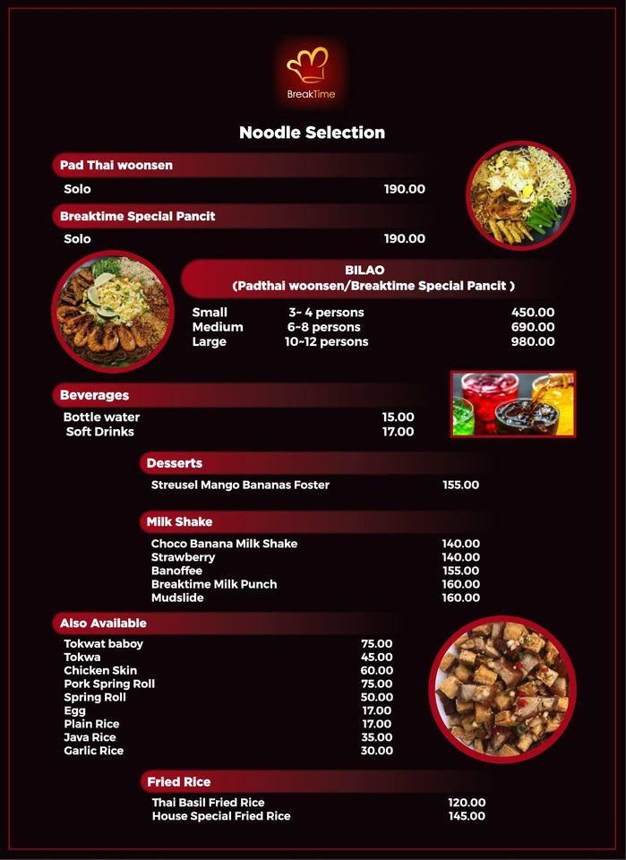 Menu at Break Time restaurant, Muntinlupa