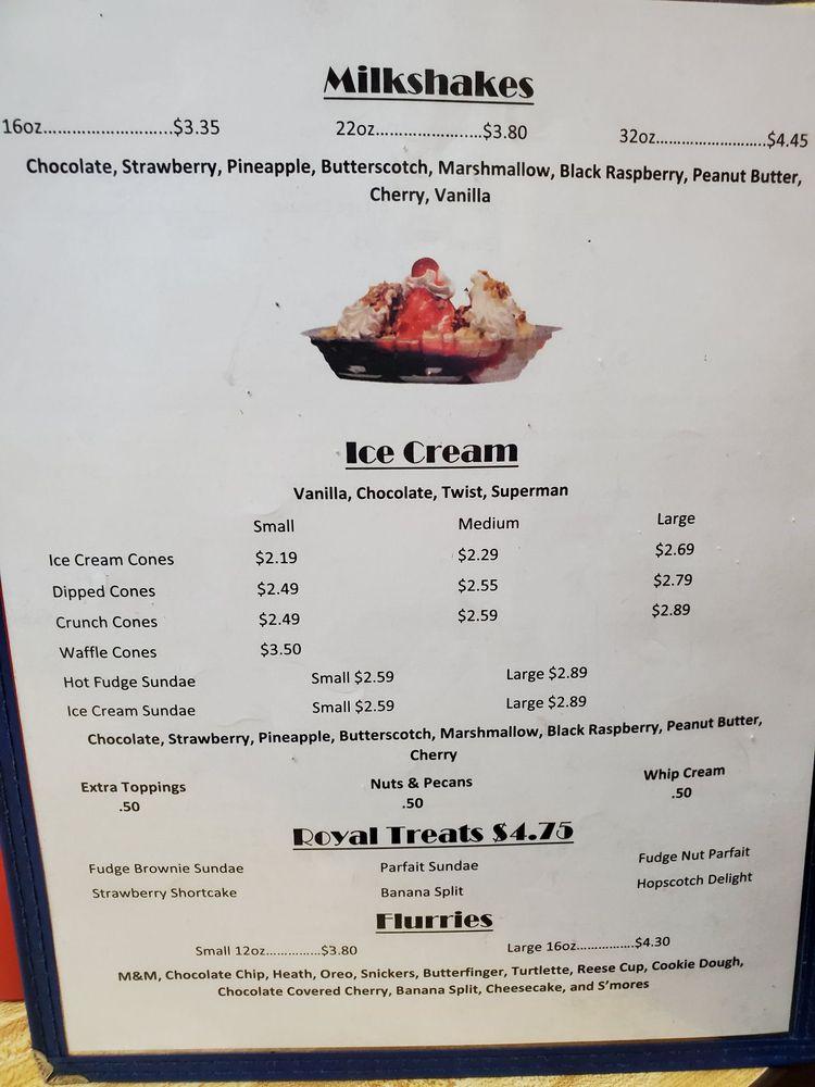 Menu at Hilltop Drive-In restaurant, Cambridge City