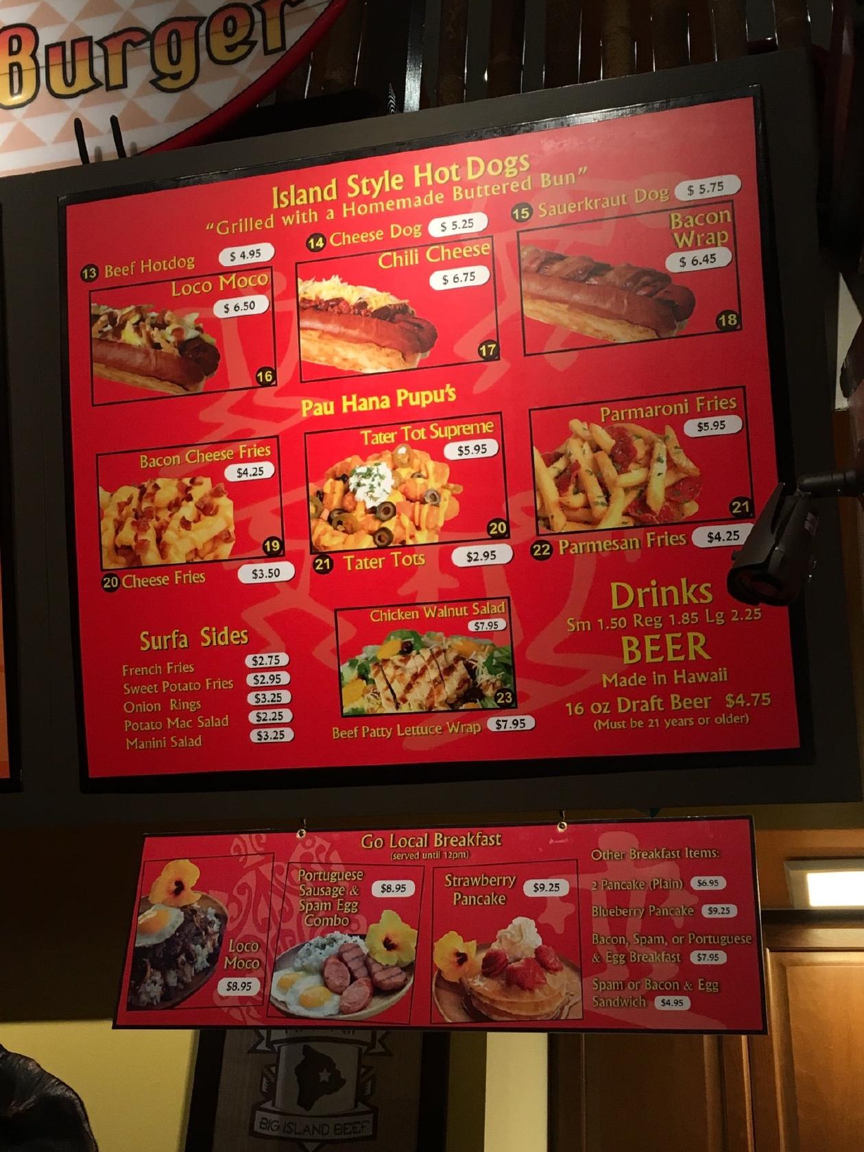 Menu at Mahaloha Burger Kailua fast food, Kailua