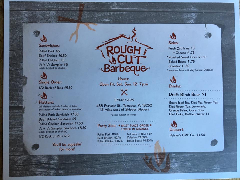 Menu at Rough Cut Barbeque, Tamaqua