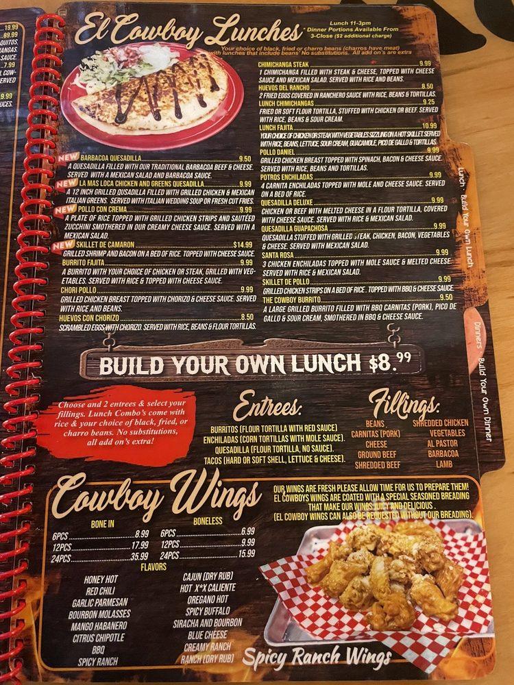 Menu at El Cowboy Tex Mex Grille restaurant, Austintown