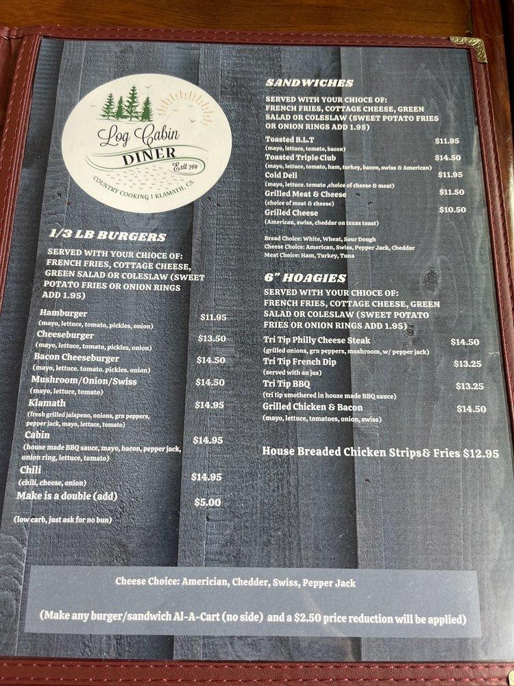 Menu at Log Cabin Diner restaurant, Klamath, 301 CA-169