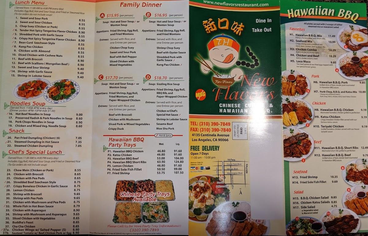 Menu at New Flavors restaurant, Los Angeles