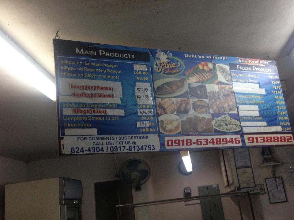 Menu at Pixie's Sinugba restaurant, Quezon City, 98 20th Ave