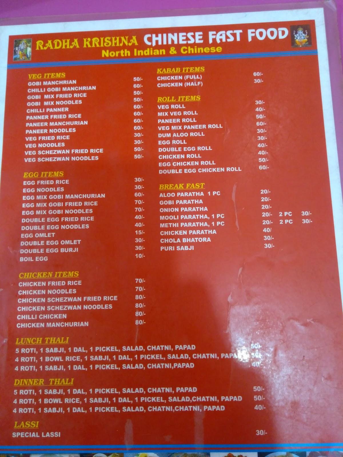 Menu at Radha Krishna Chinese Fast Food, Bengaluru