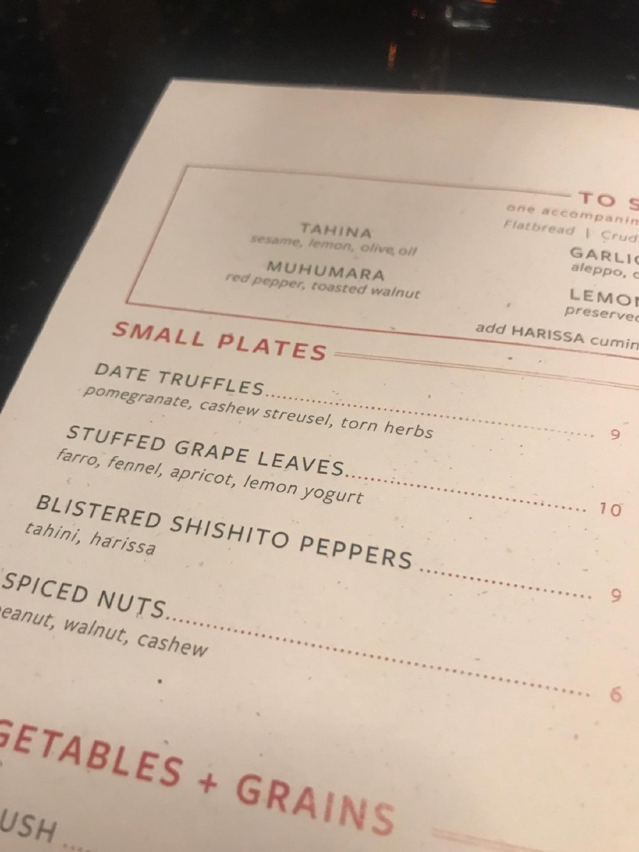 Menu at Spice Finch restaurant, Philadelphia