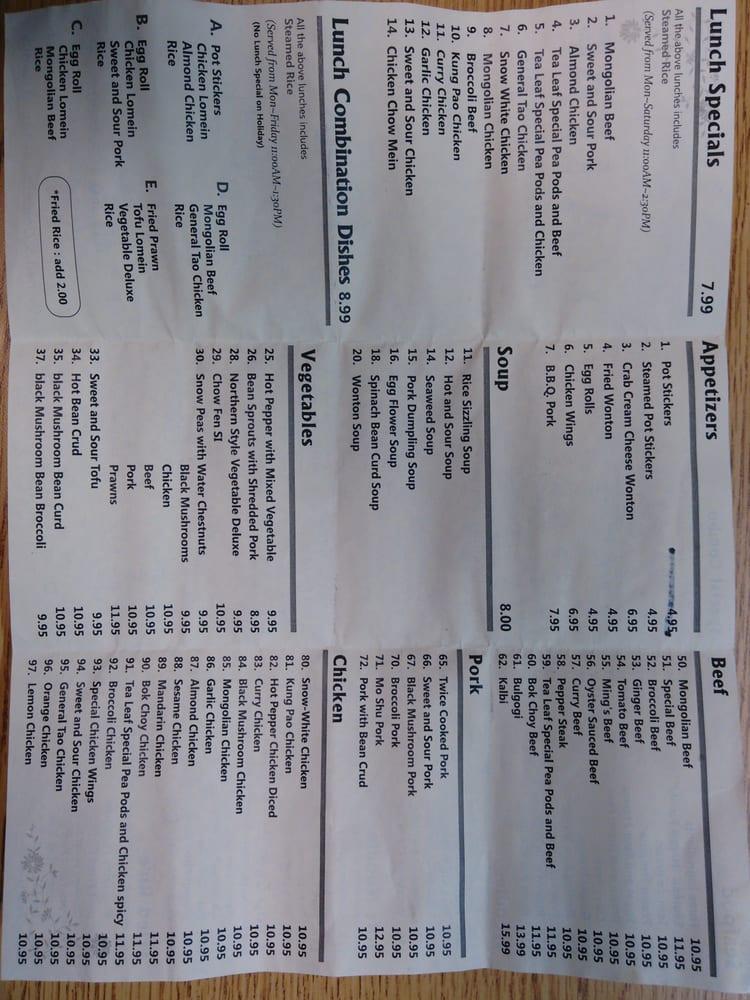 Menu at Tea Leaf 2 restaurant, Lacey