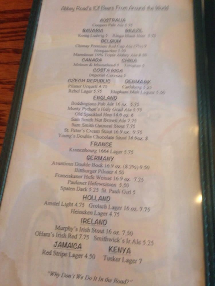 Menu at Abbey Road Pub & Restaurant, Virginia Beach