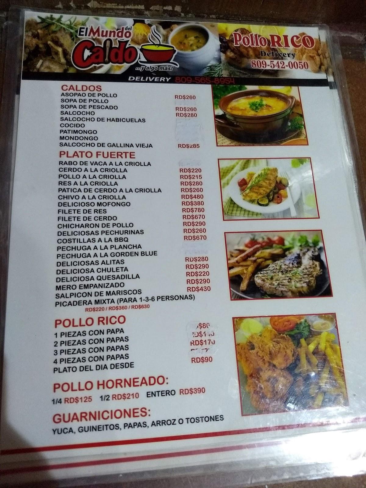Menu at El Mundo Del Caldo restaurant, Santo Domingo, Av. Winston ...