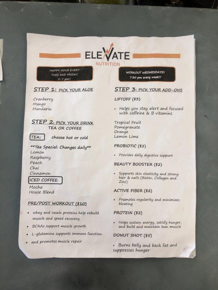 Menu at Elevate Nutrition cafe, Solon