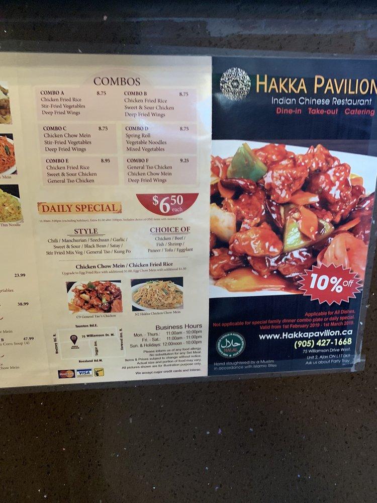 Menu at Hakka Pavilion restaurant, Ajax