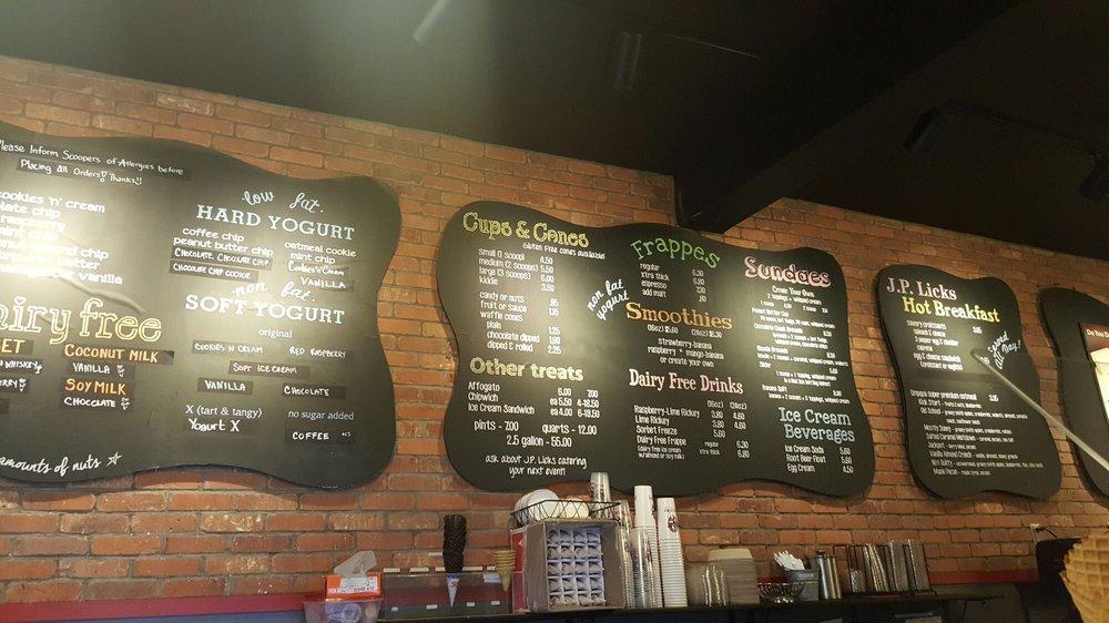 Menu at J.P. Licks cafe, Wellesley, 63 Central St