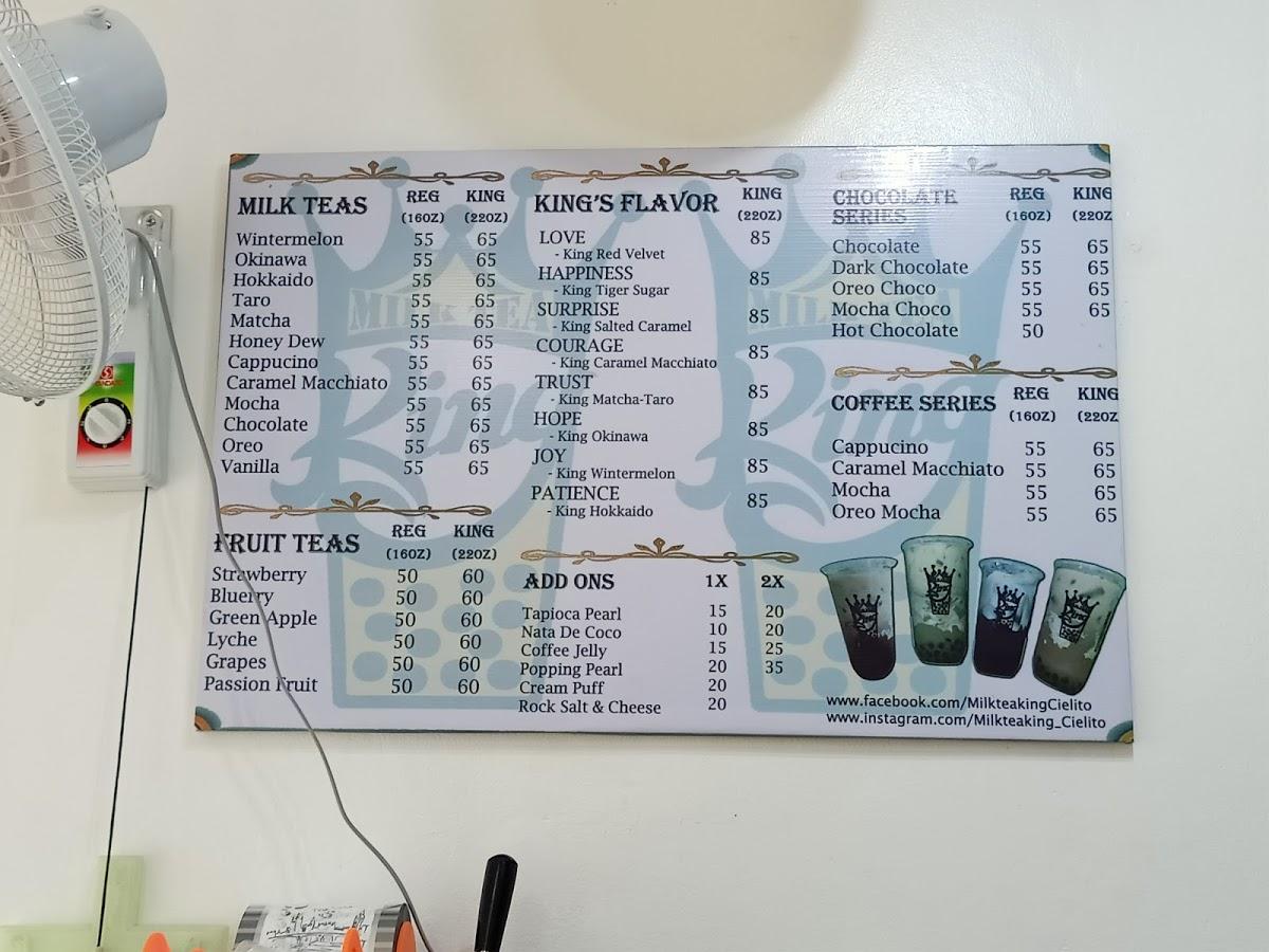 Menu at Milk Tea King, Caloocan