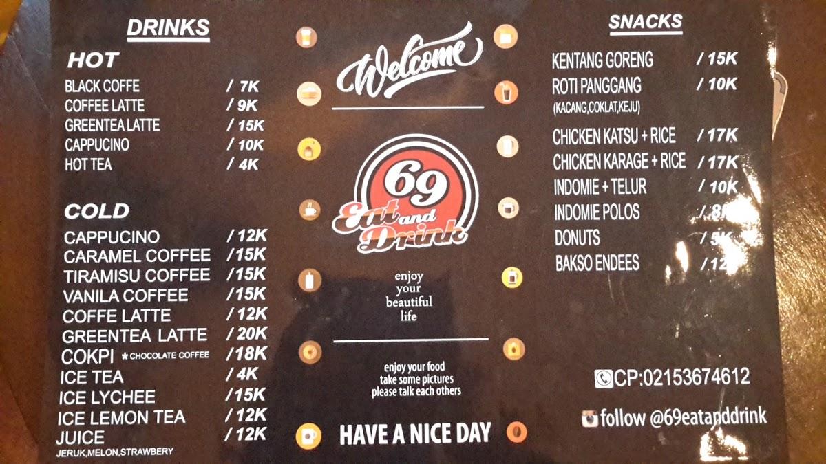 Menu at 69 Eat and Drink cafe, West Jakarta