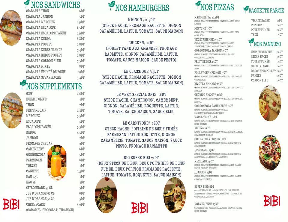 Menu at BIBI FAST FOOD, Ariana, 9 Rue Ahmed Tlili