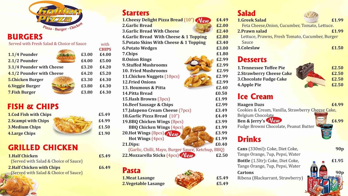 Menu at Golden Pizza pizzeria, London, 401 Neasden Ln N