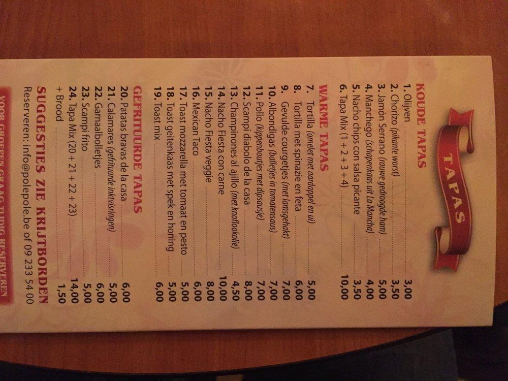 Menu at Hasta Mañana, Ghent