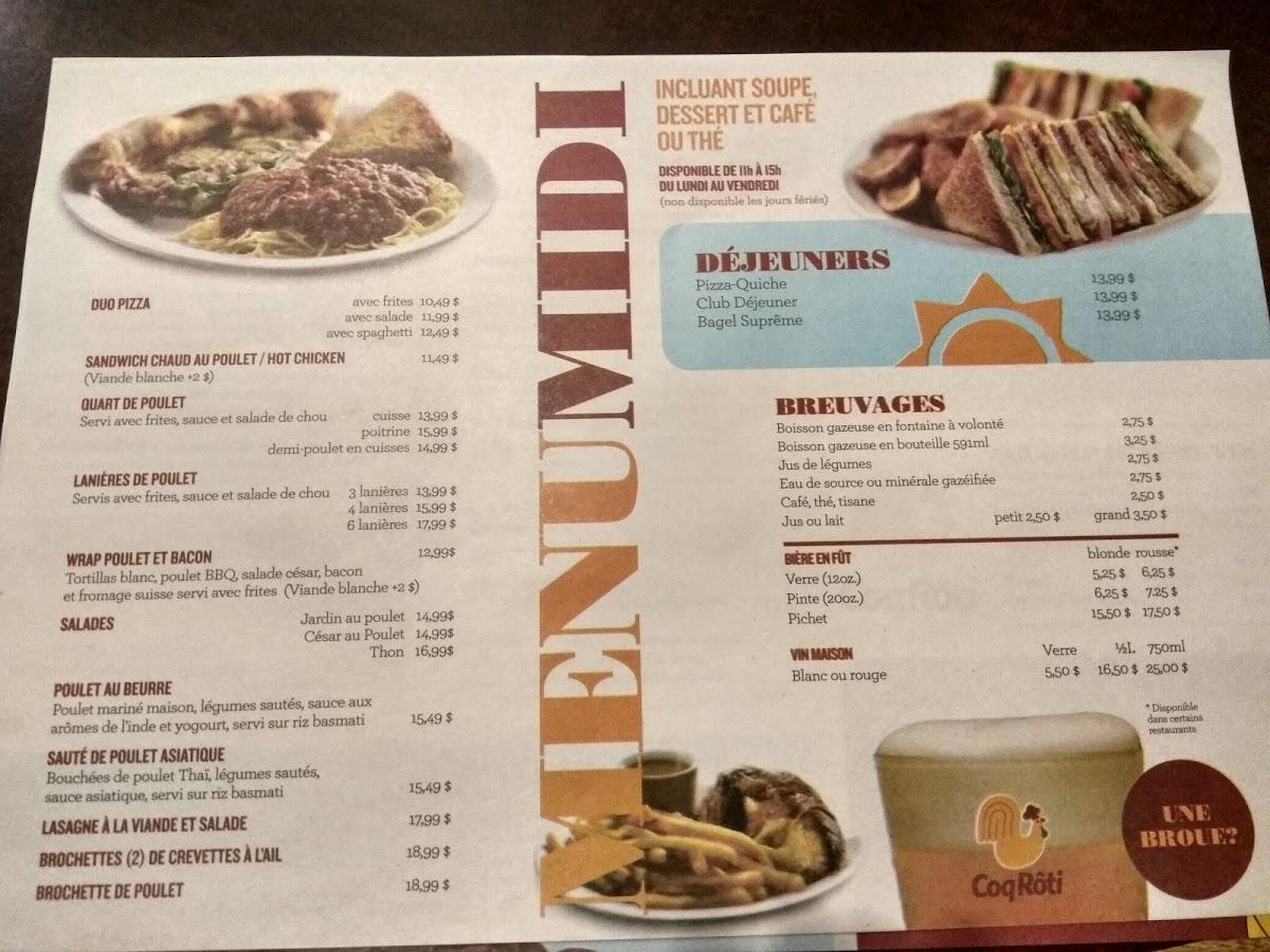 Menu au Le Coq Rôti pizzeria, Dolbeau-Mistassini