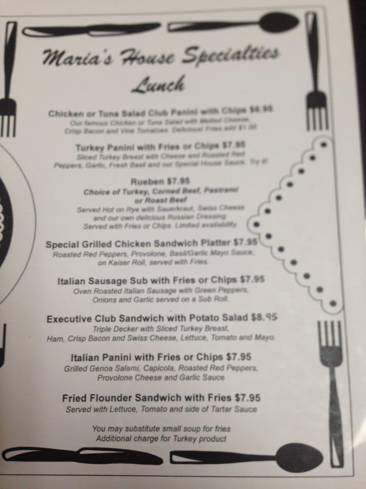 Menu at Maria's Luncheonette restaurant, Atlantic City