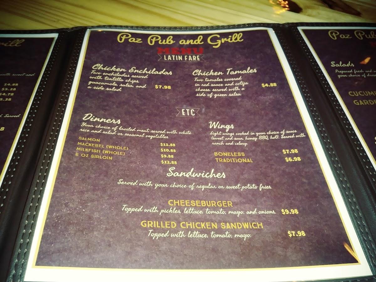 Menu at Paz Pub & Grill LLC, Big Rapids