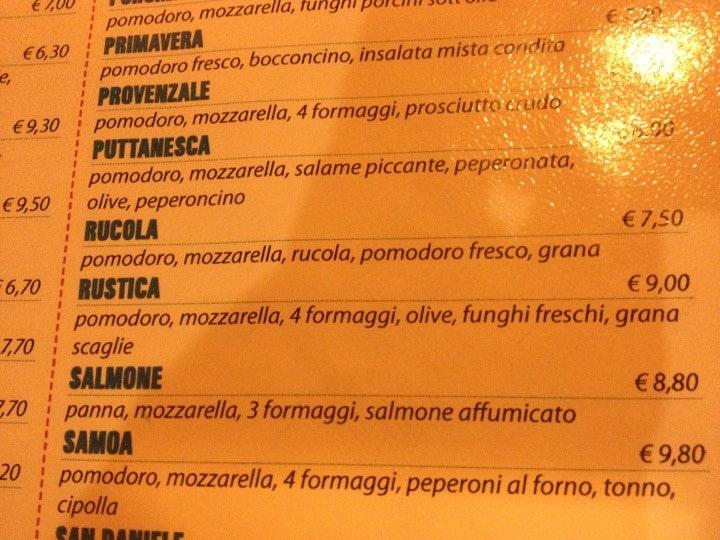 Menu at Pizzeria Copacabana Trieste, Trieste