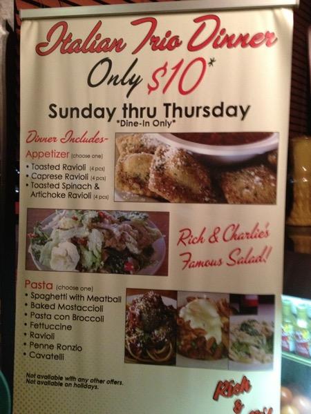 Menu at Rich & Charlie's South County pizzeria, Mehlville, Lemay Ferry Rd