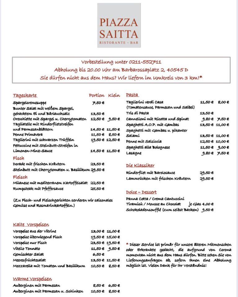 Speisekarte von Saitta restaurant, Düsseldorf, Barbarossa Platz 2