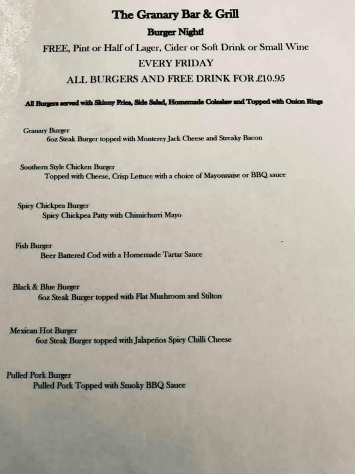 Menu at The Granary pub & bar, Long Sutton