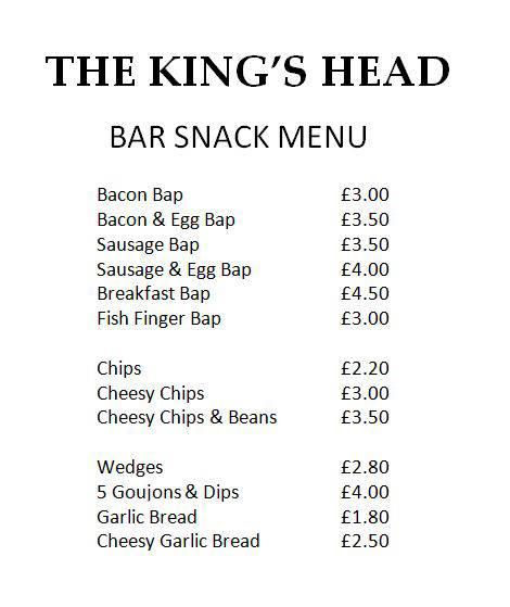 Menu at The Kings Head pub & bar, Canterbury