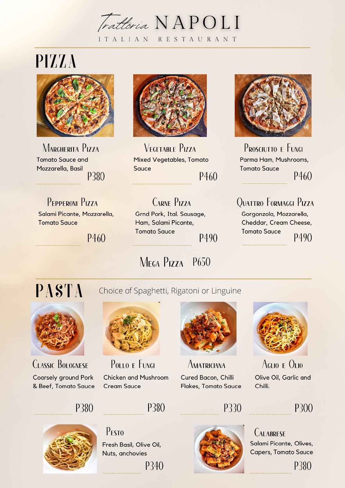 Menu at Trattoria Napoli Italian Menu restaurant, Lapu-Lapu City