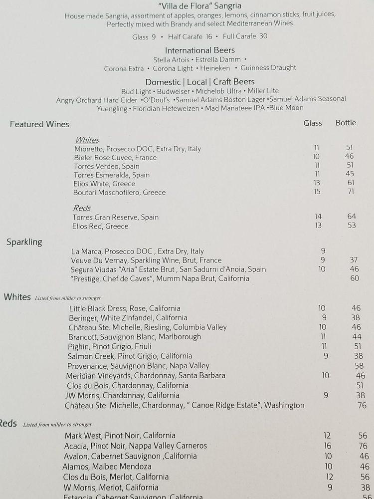 Menu at Villa de Flora restaurant, Kissimmee