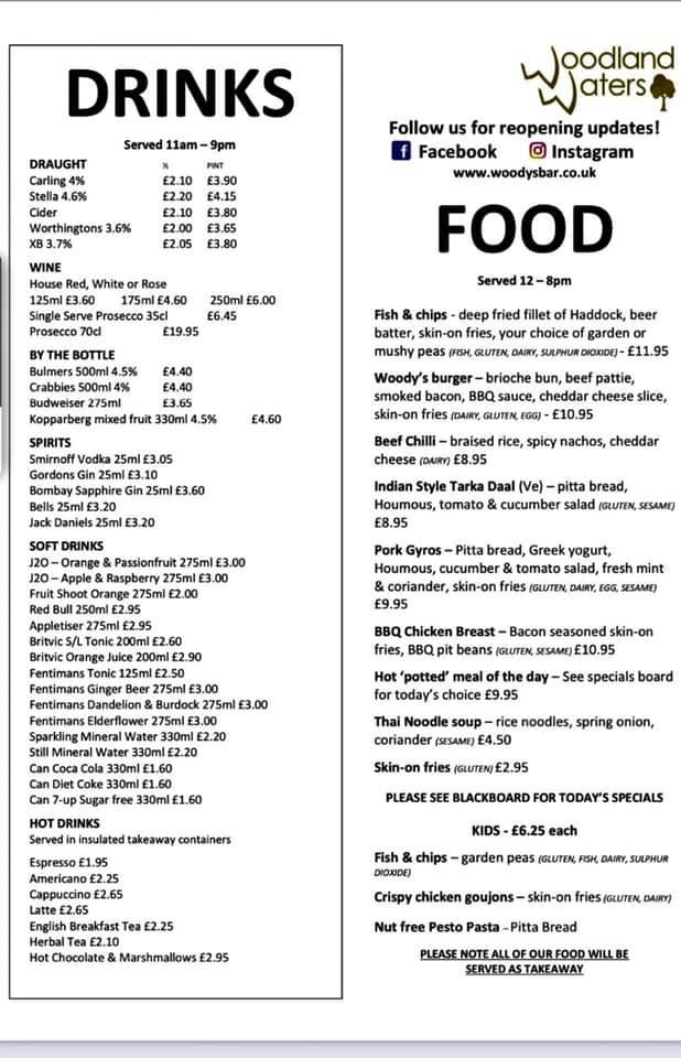 Menu at Woody's Bar & Restaurant, Grantham