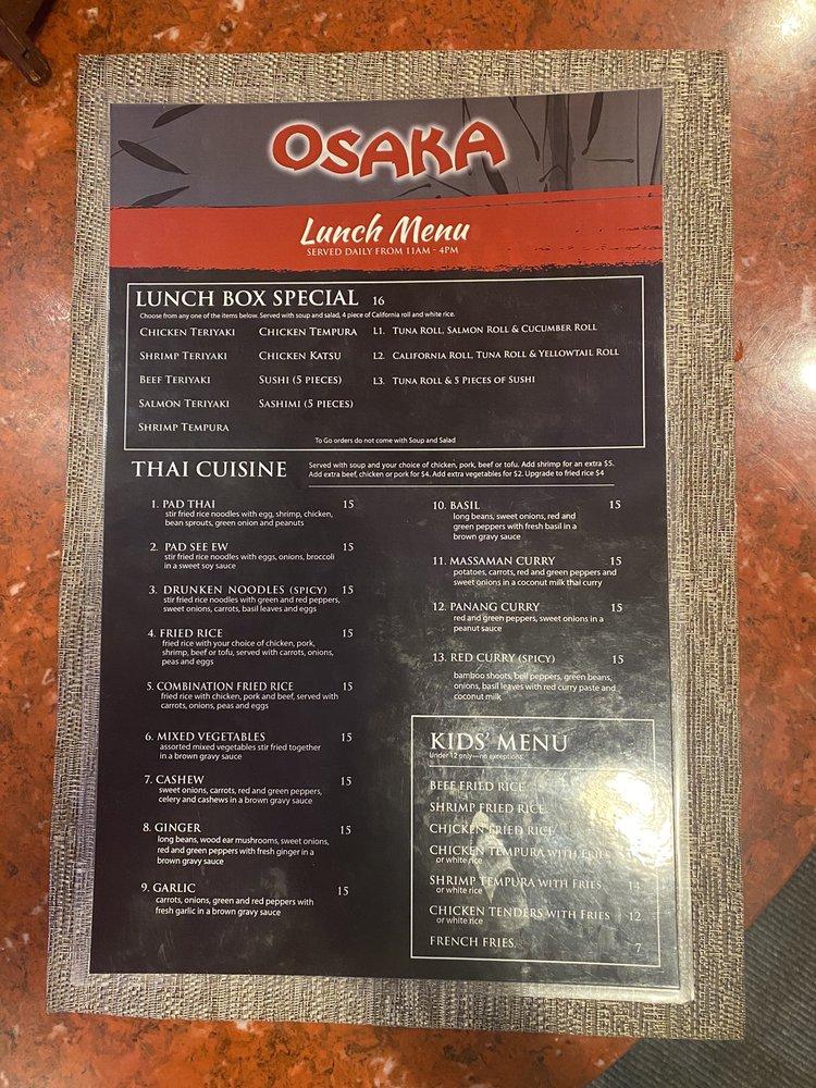 Menu at Osaka Japanese Steakhouse, Fort Myers, San Carlos Blvd