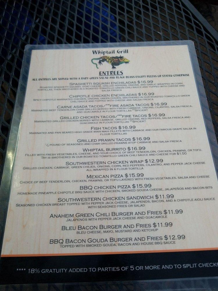 Menu at Whiptail Grill restaurant, Springdale