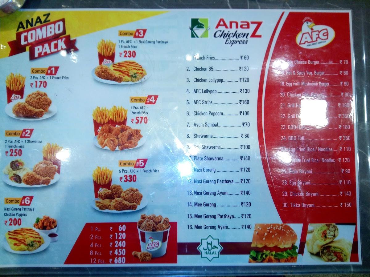 Menu at Anaz Chicken Express, Kumbakonam