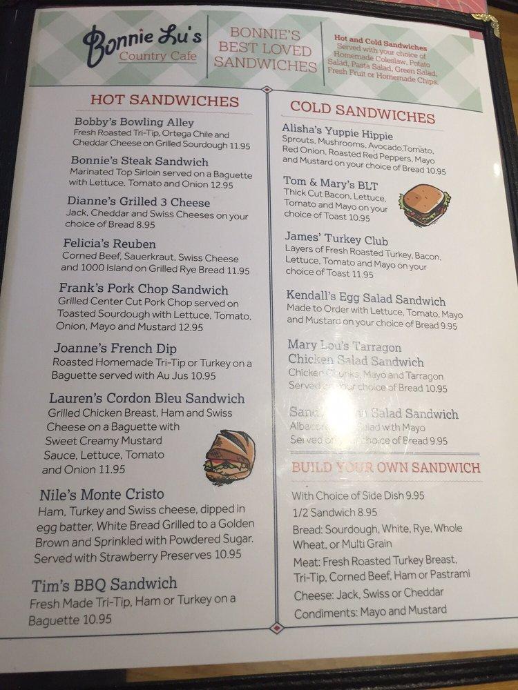 Menu at Bonnie Lu's cafe, Ojai