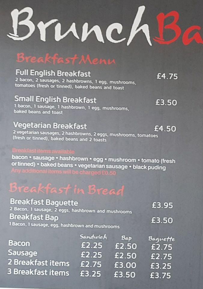 Menu at Brunch Bar, Christchurch